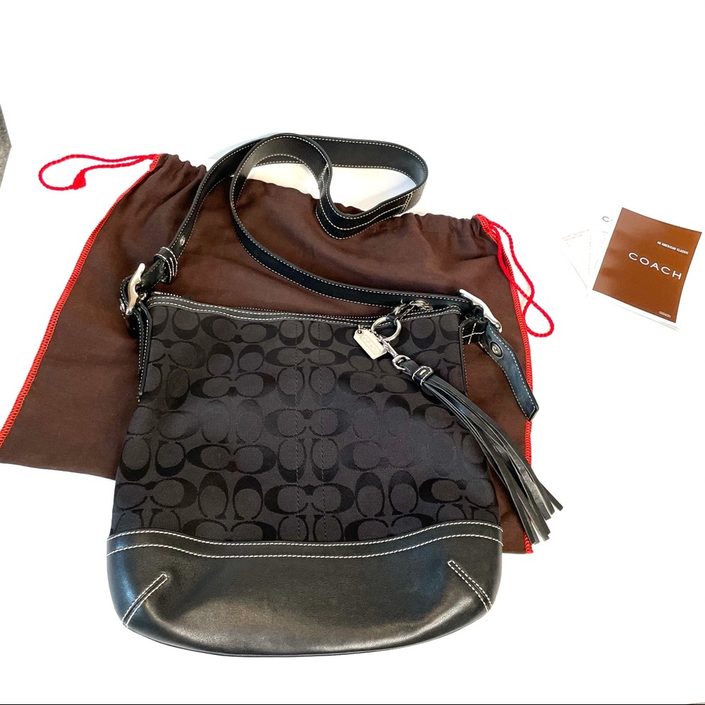 Coach Black Signature Canvas Leather Crossbody Bag - Gem